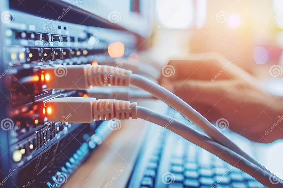 Server Switch Connected To Lan through High Speed Fiber Optic Cable for ...