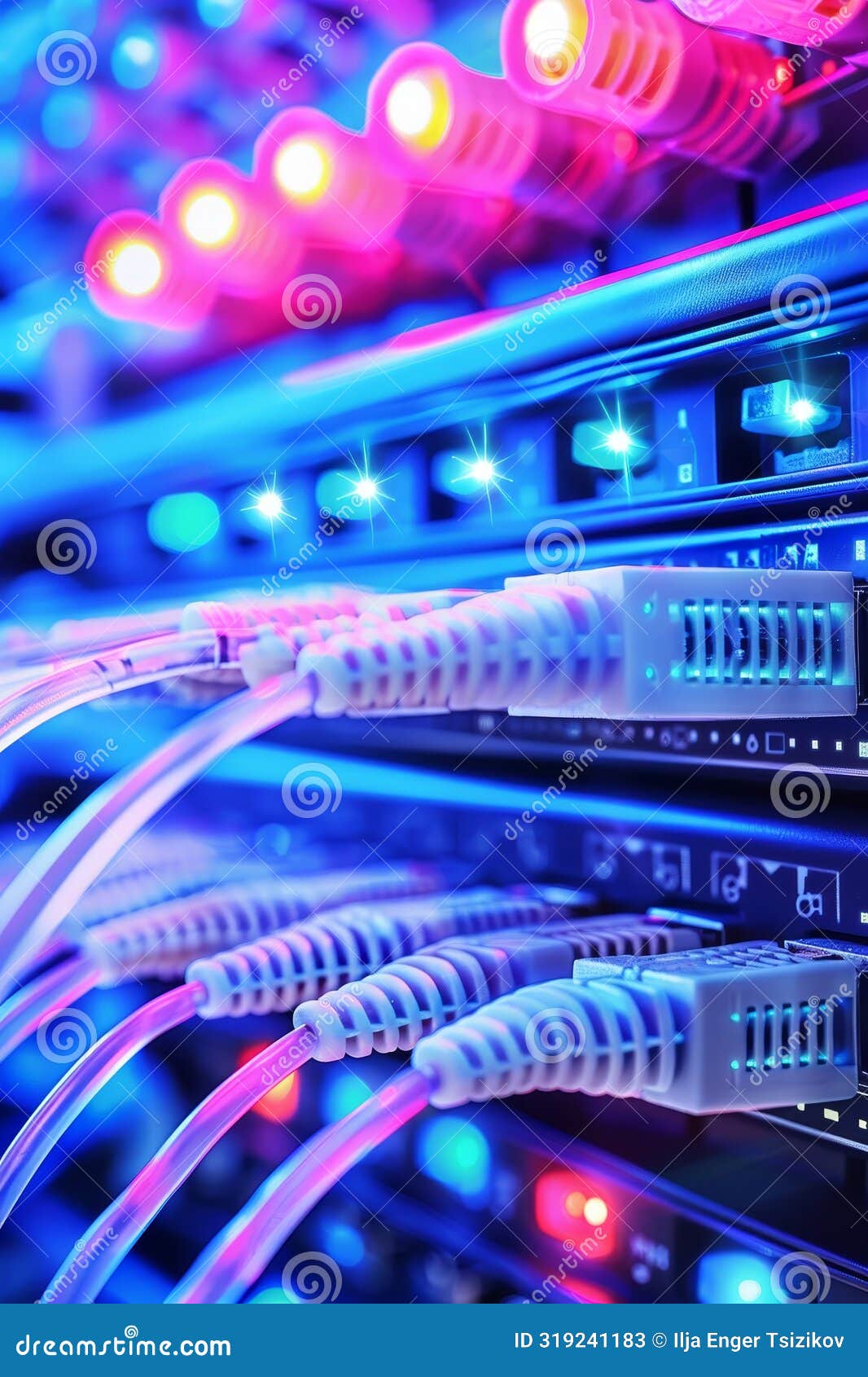 Server Switch Connected To Lan Via Fiber Optic Cable for Efficient ...