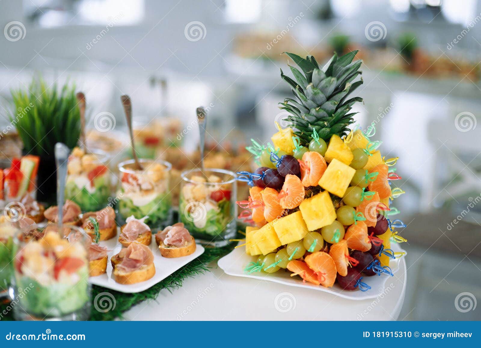 Server Table Canapes in the Shape of Pineapple Stock Photo - Image of ...
