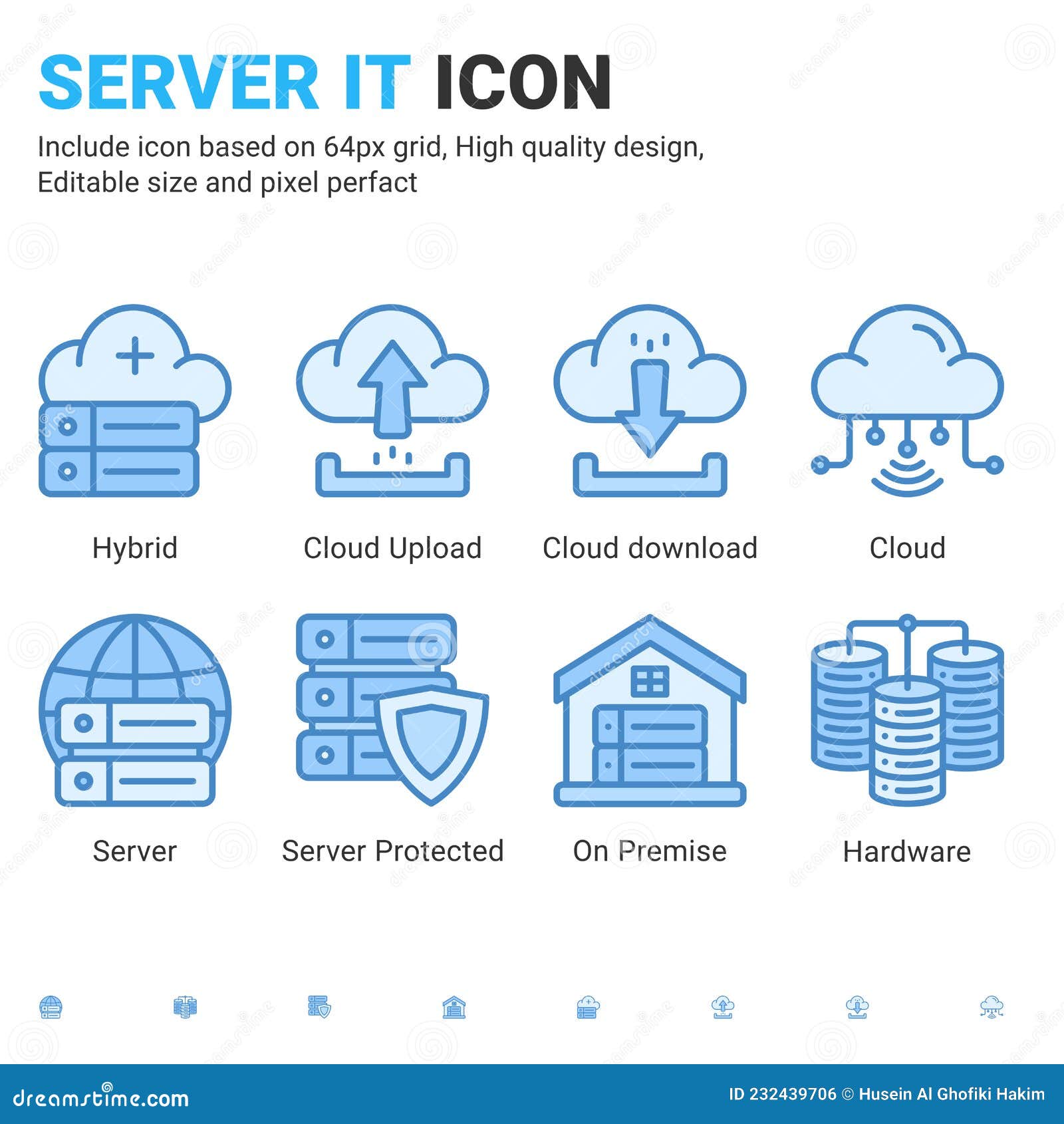 Server it and Technology Icon Set. Editable Size. with Blue Ui Style on ...