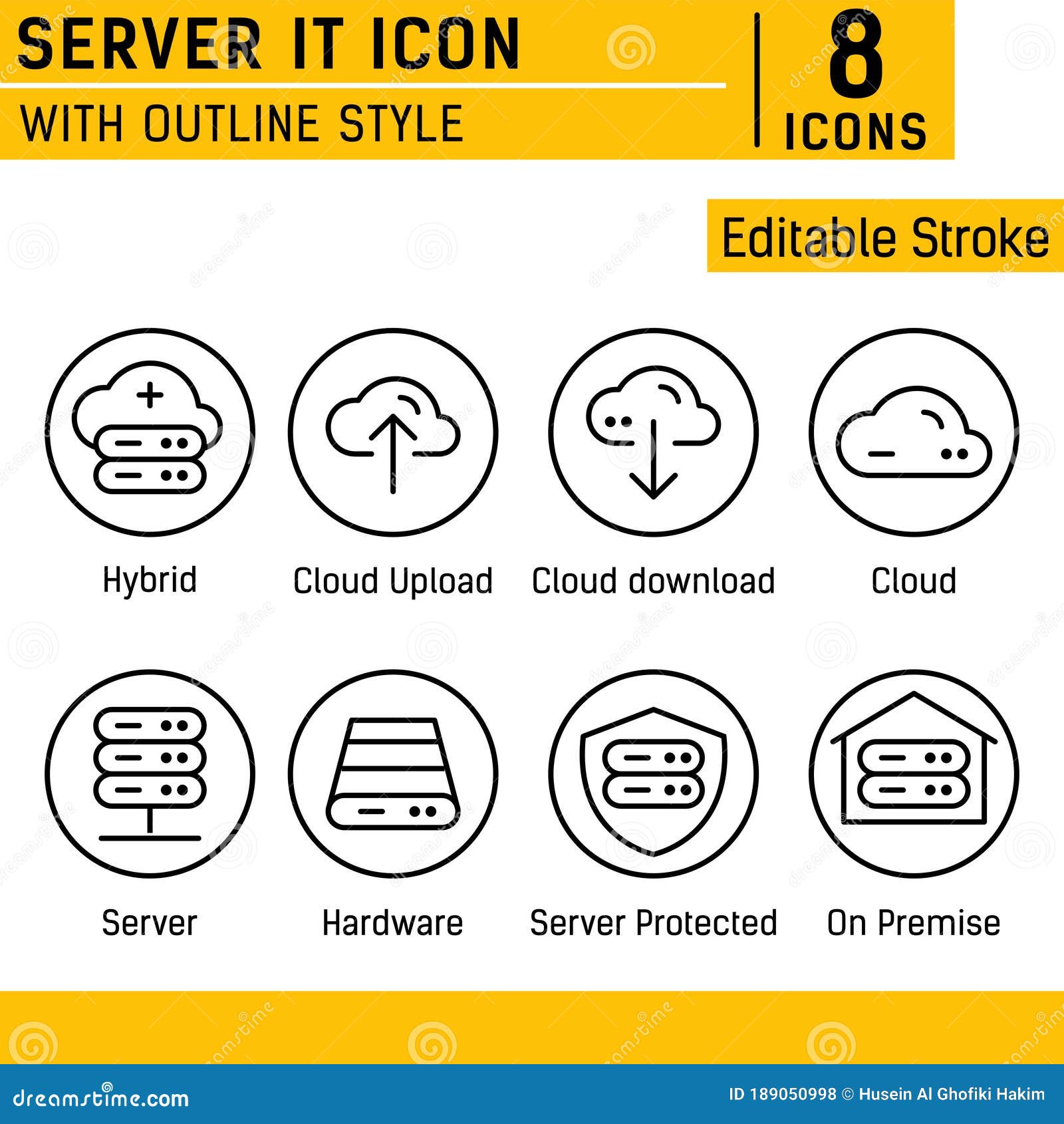 Server it and Technology Icon Set. Vector Linear Icon with Line Style ...