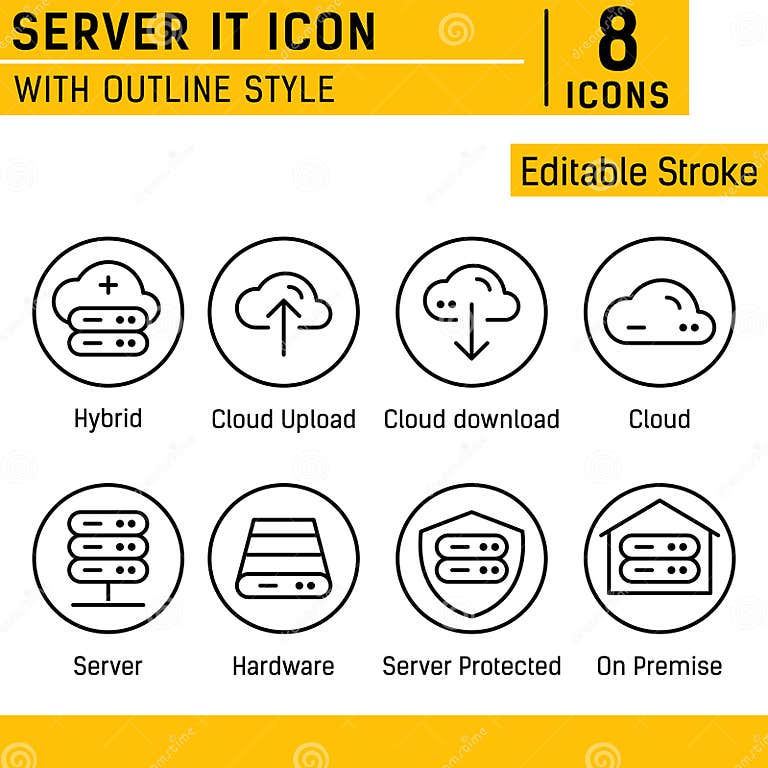 Server it and Technology Icon Set. Vector Linear Icon with Line Style ...