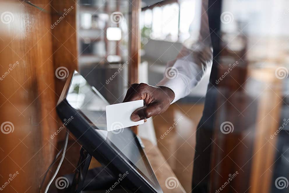 Server Using Computer in Restaurant and Swiping Card Putting Orders in ...