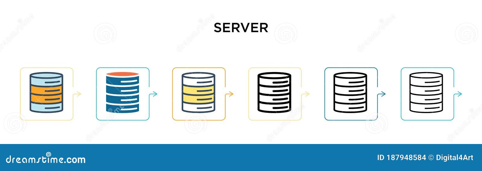 Server Vector Icon in 6 Different Modern Styles. Black, Two Colored ...