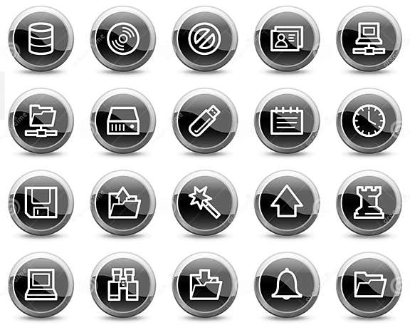 Server Web Icons, Black Glossy Circle Buttons Stock Vector ...