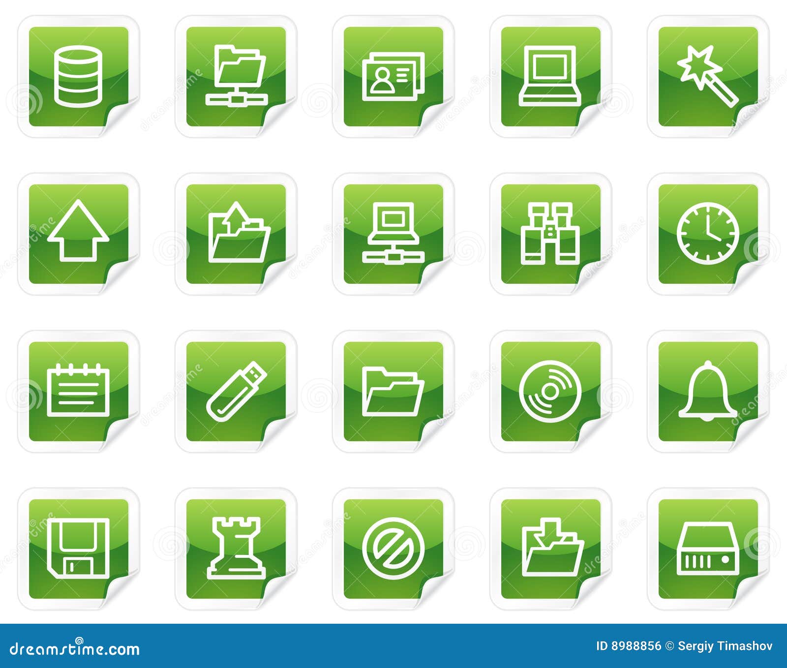 Server Web Icons, Green Sticker Series Stock Vector - Illustration of ...