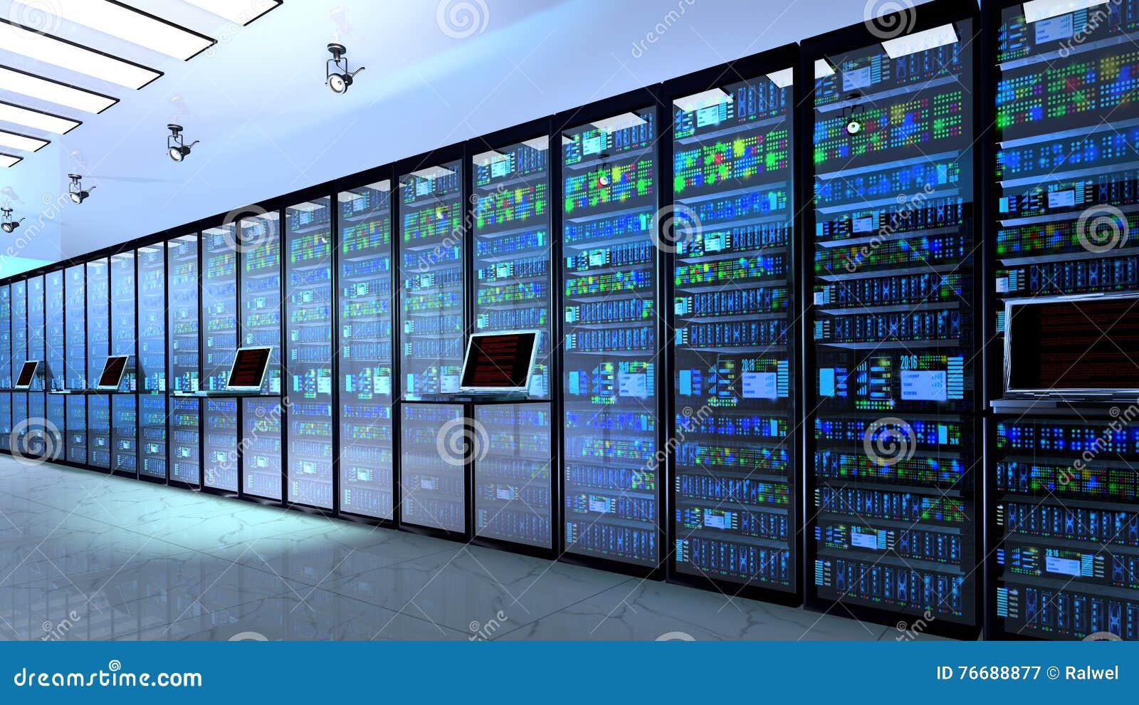 Serverrum I Datacenter, Rum Som Utrustas Med Dataserveror Fotografering ...