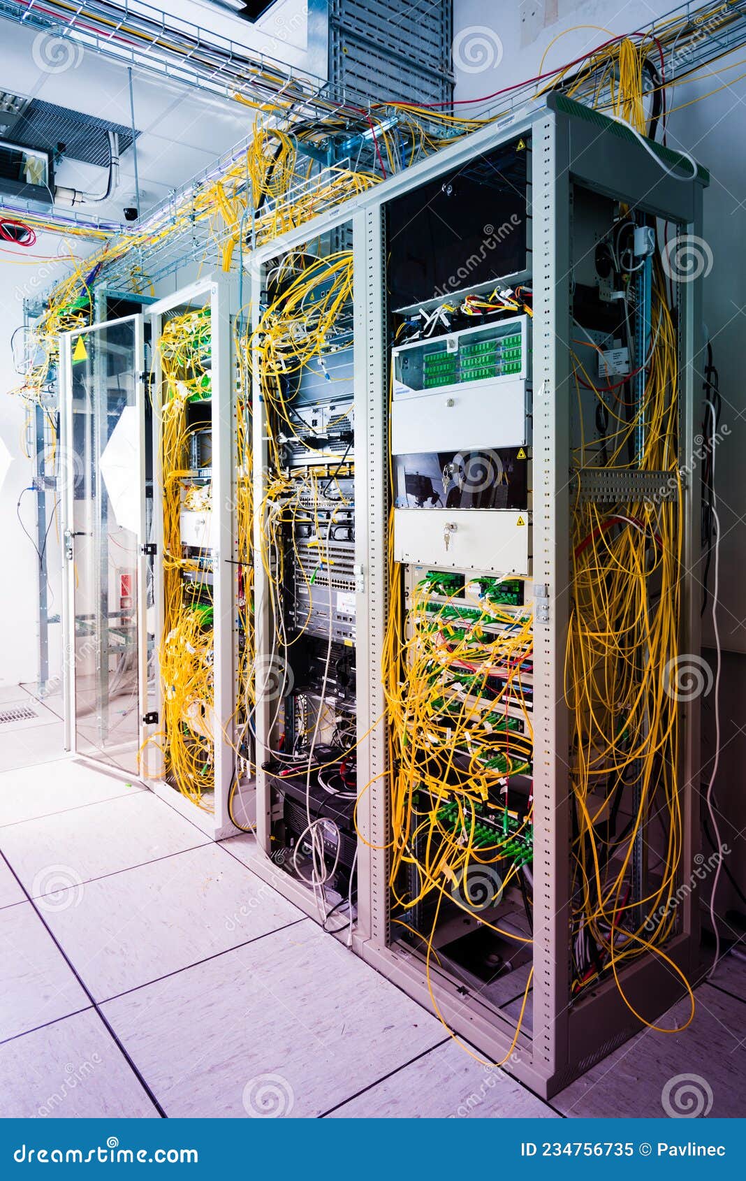 Servers with Connected Fiber Optic Cables Stock Image - Image of blue ...