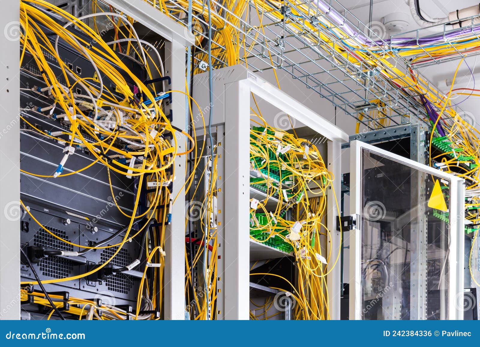 Servers with Connected Fiber Optic Cables Stock Photo - Image of blue ...