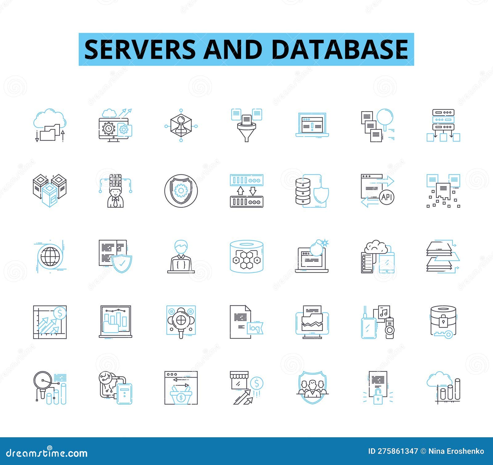 Servers and Database Linear Icons Set. Reliability, Capacity ...