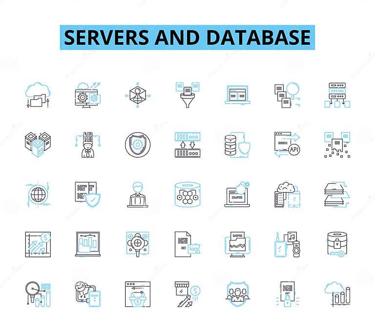 Servers and Database Linear Icons Set. Reliability, Capacity ...