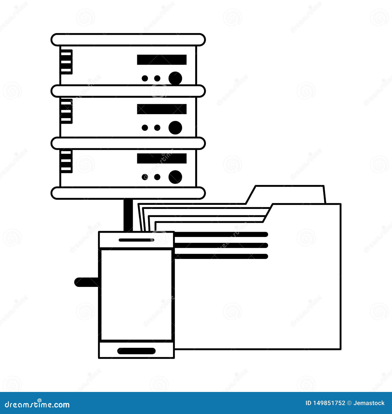 Servers and Database Technology Symbols in Black and White Stock Vector ...