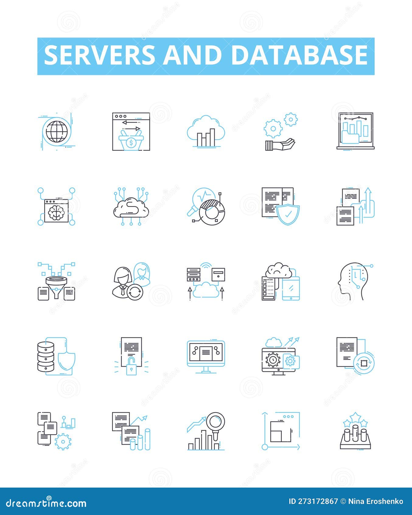 Servers And Database Vector Line Icons Set Servers Databases Sql Mysql Postgresql Oracle