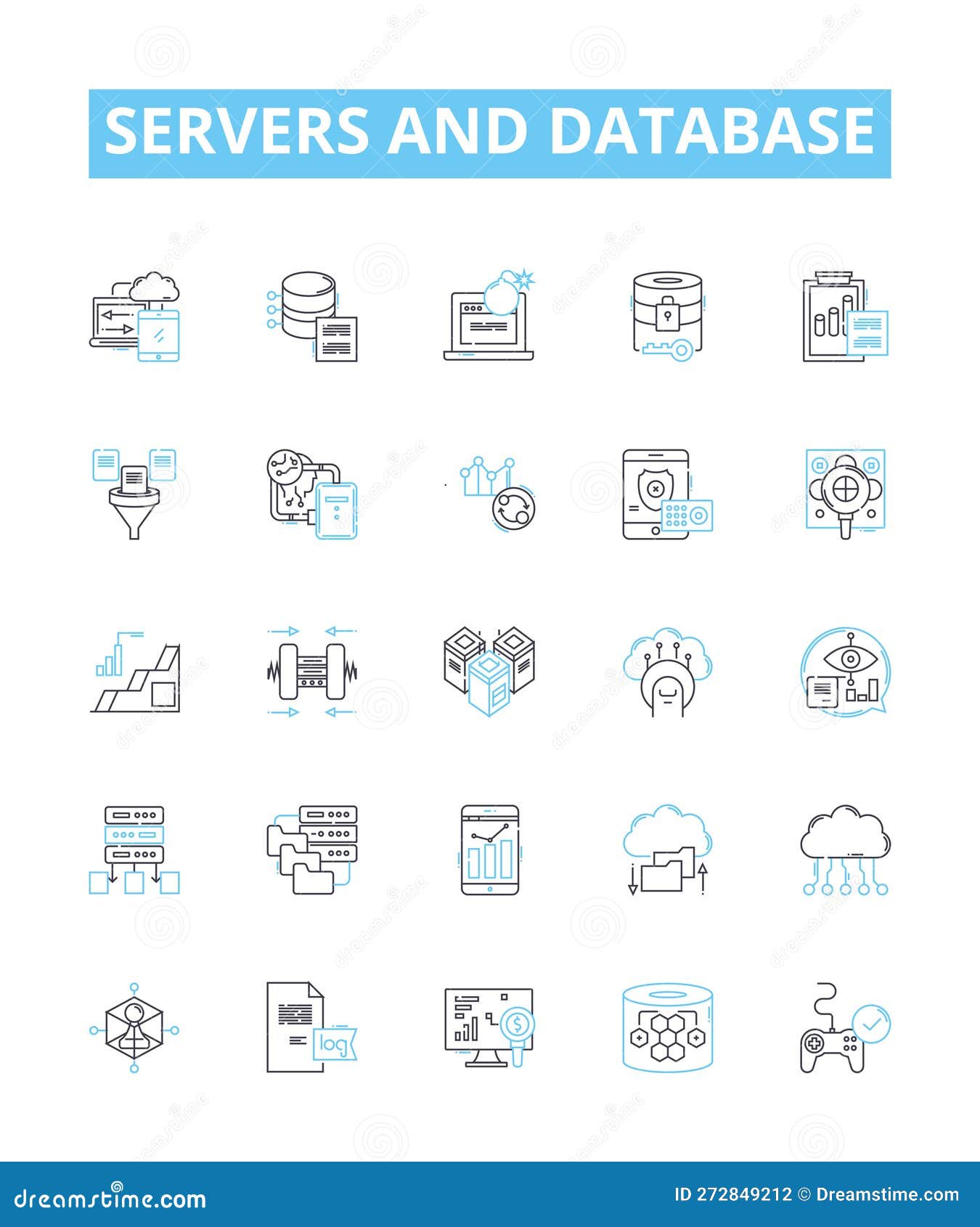 Servers And Database Vector Line Icons Set Servers Databases Sql Mysql Postgresql Oracle