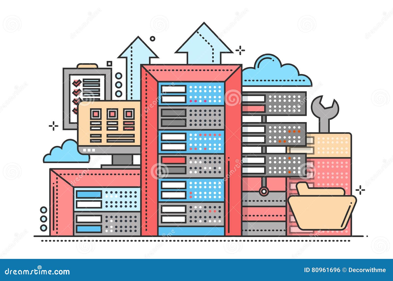 Servers - Flat Line Design Website Banner Vector Illustration ...