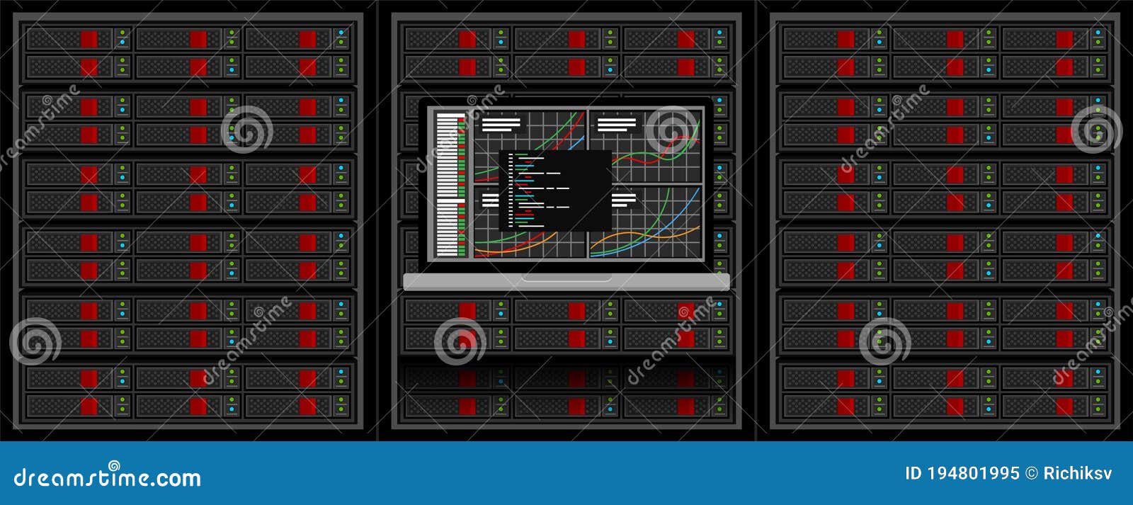 Servers and laptop stock vector. Illustration of connection - 194801995