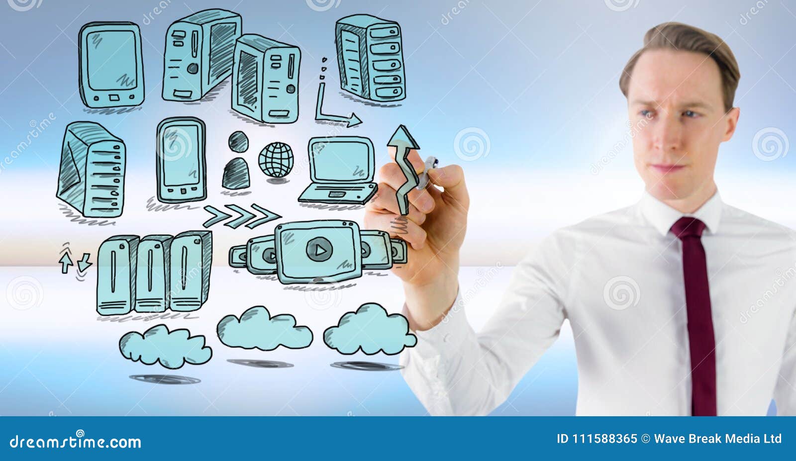 Servers Network Doodle Being Drawn by Businessman Stock Image - Image ...