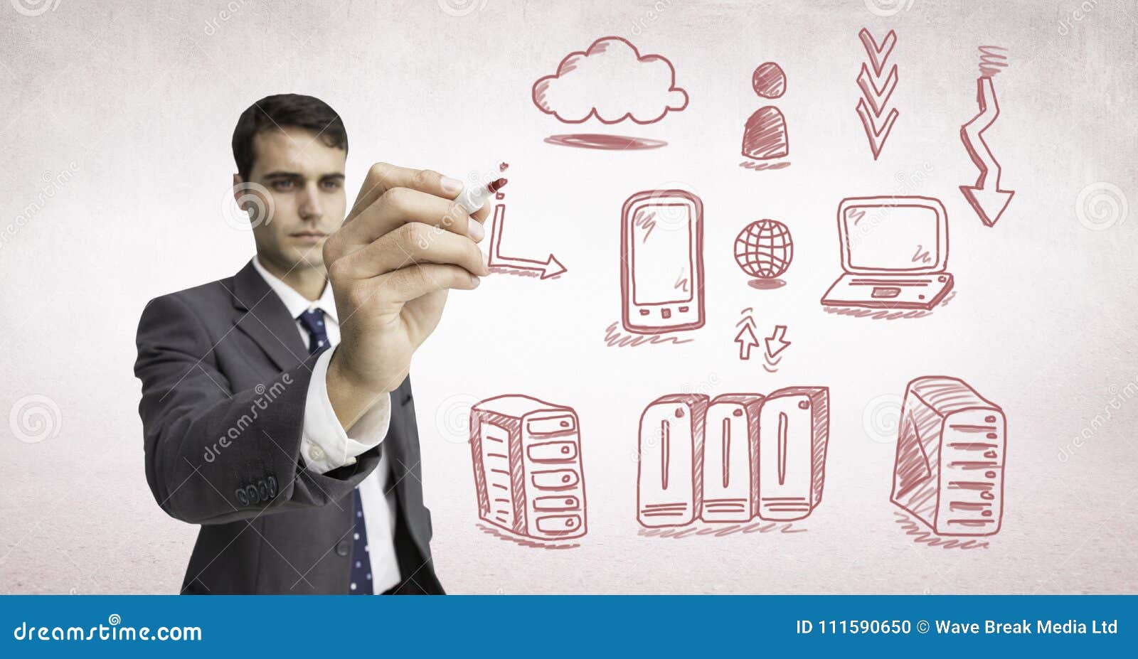 Servers Network Doodle Being Drawn by Businessman Stock Photo - Image ...