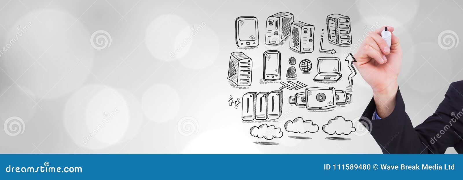 Servers Network Doodle Being Drawn by Hand Stock Photo - Image of ...