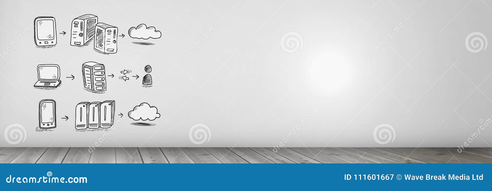 Servers Network Drawing Doodles in Room Stock Illustration ...