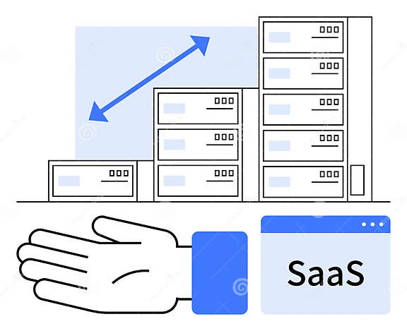 SaaS Growth Concept with Servers, Graph, and Open Hand Symbolizing ...