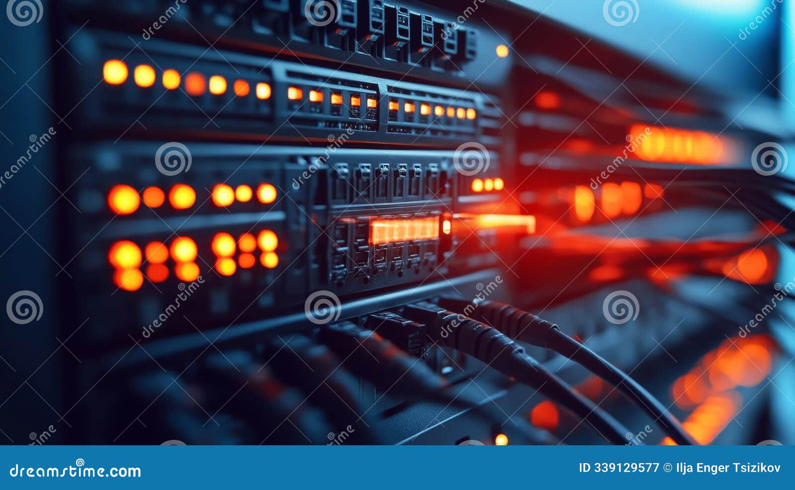Servers Stack with Glowing Ethernet Cables in Data Center, Technology ...