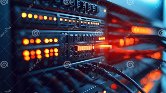 Servers Stack with Glowing Ethernet Cables in Data Center, Technology ...