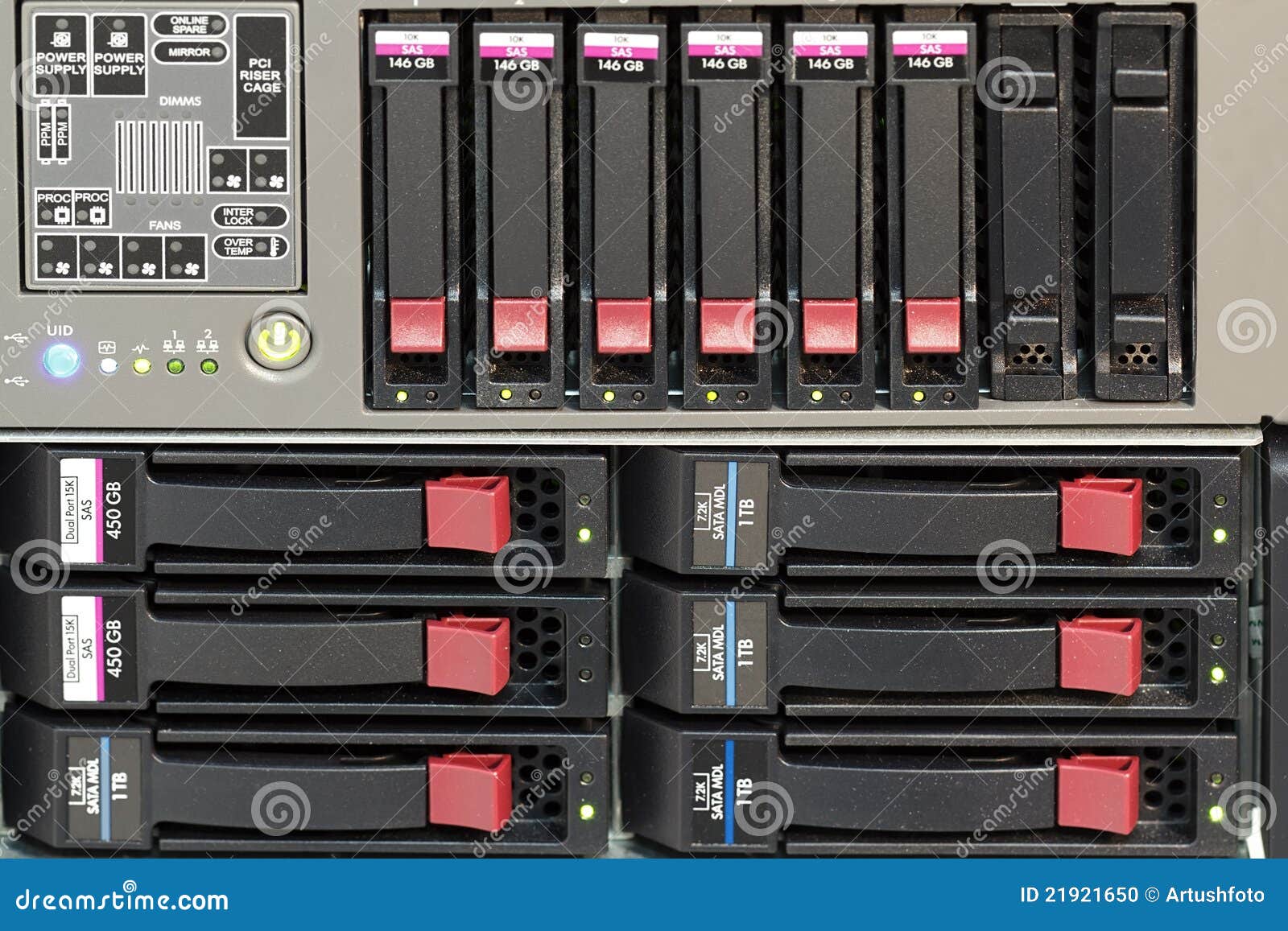 Servers Stack with Hard Drives in a Datacenter Stock Photo - Image of ...