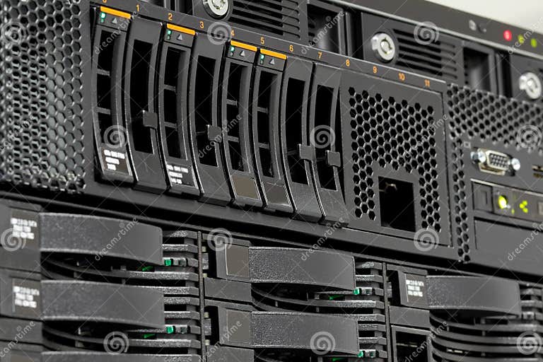 Servers Stack with Hard Drives in a Datacenter Stock Photo - Image of ...