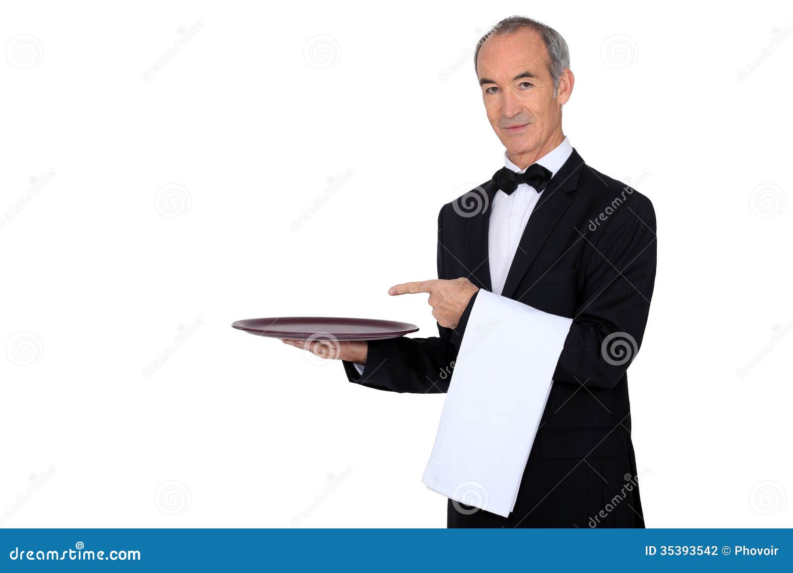 Serveur Montrant Son Plateau Photo stock - Image du doigt, point: 35393542