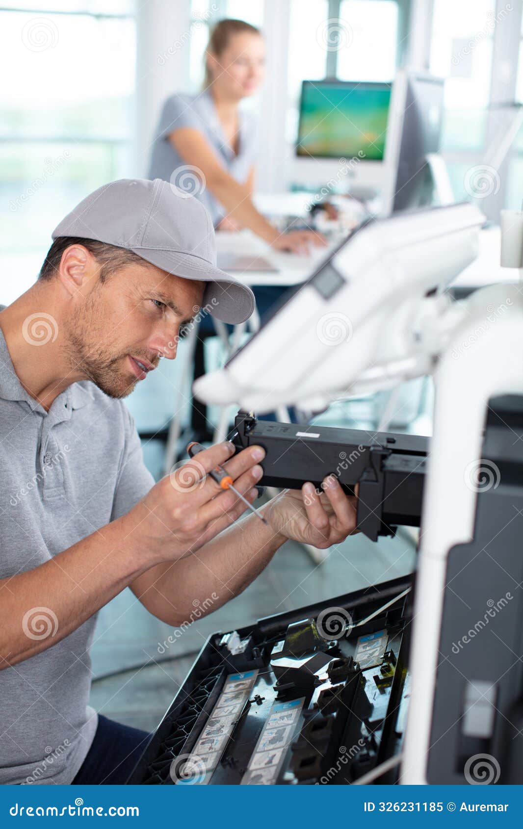 Service Agent Maintaining Office Printer Stock Image - Image of ...