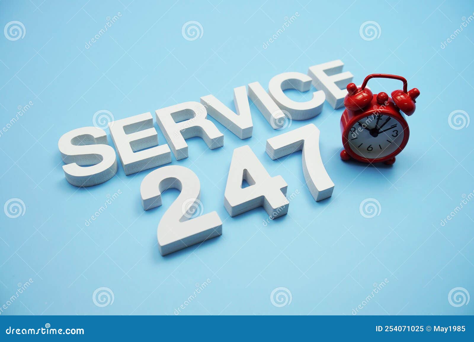 24/7 Service Alphabet Letters on Blue Background Stock Image - Image of ...