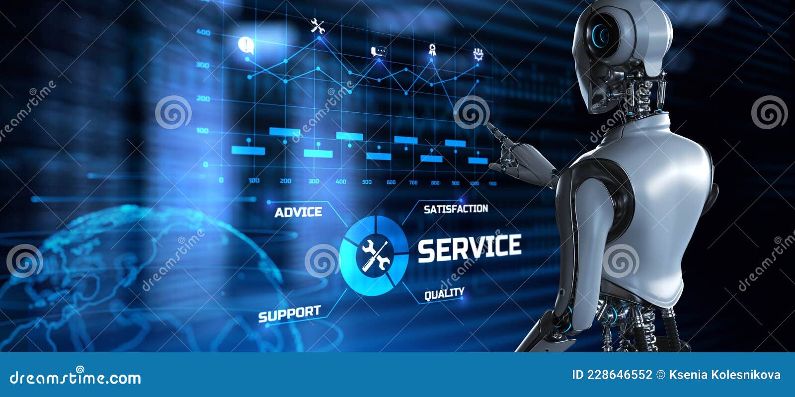 Service Automation Concept. Robot Pressing Button on Screen 3d Render Stock Illustration ...