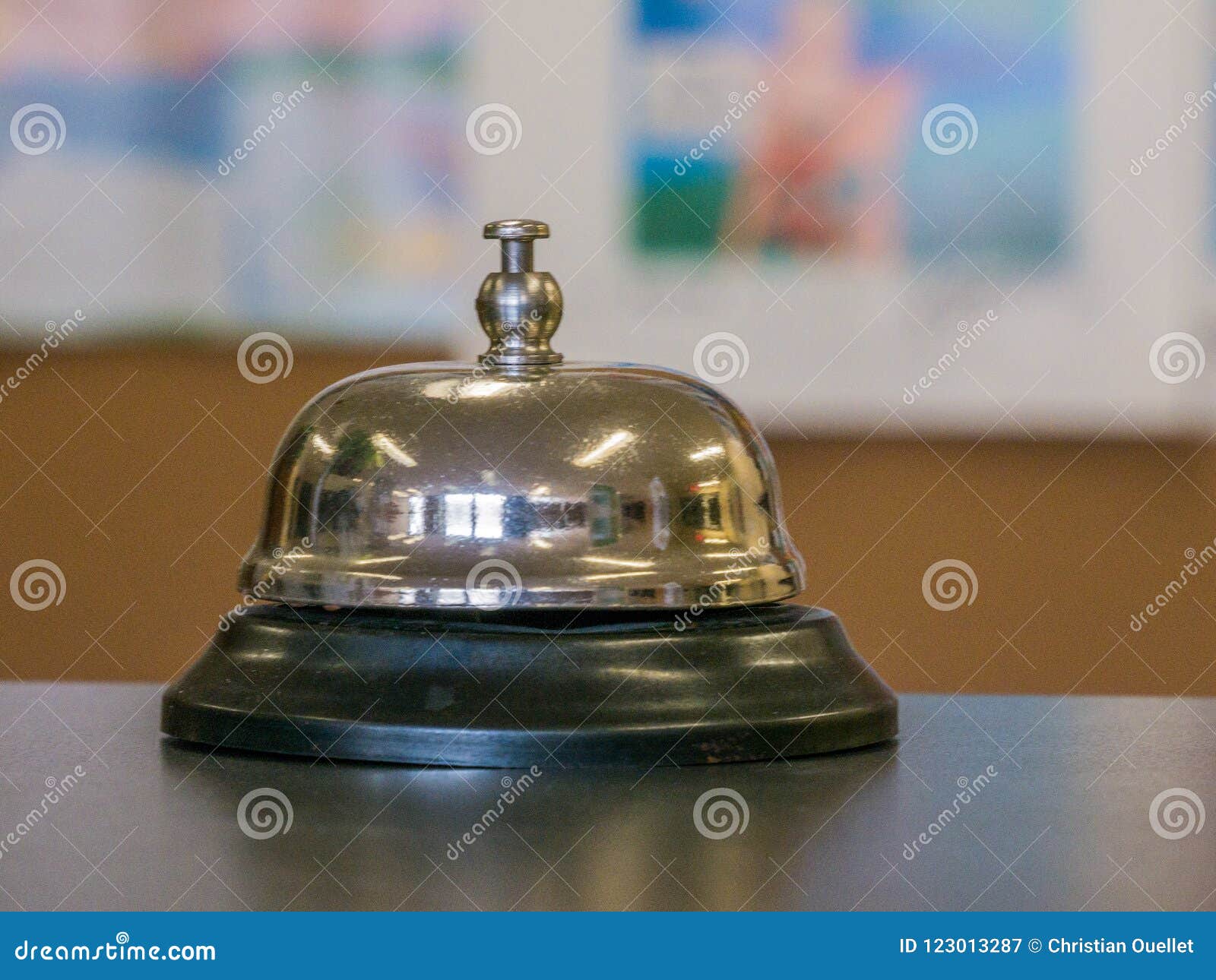 Service Bell at an Hotel Table Stock Image - Image of chrome, gold ...