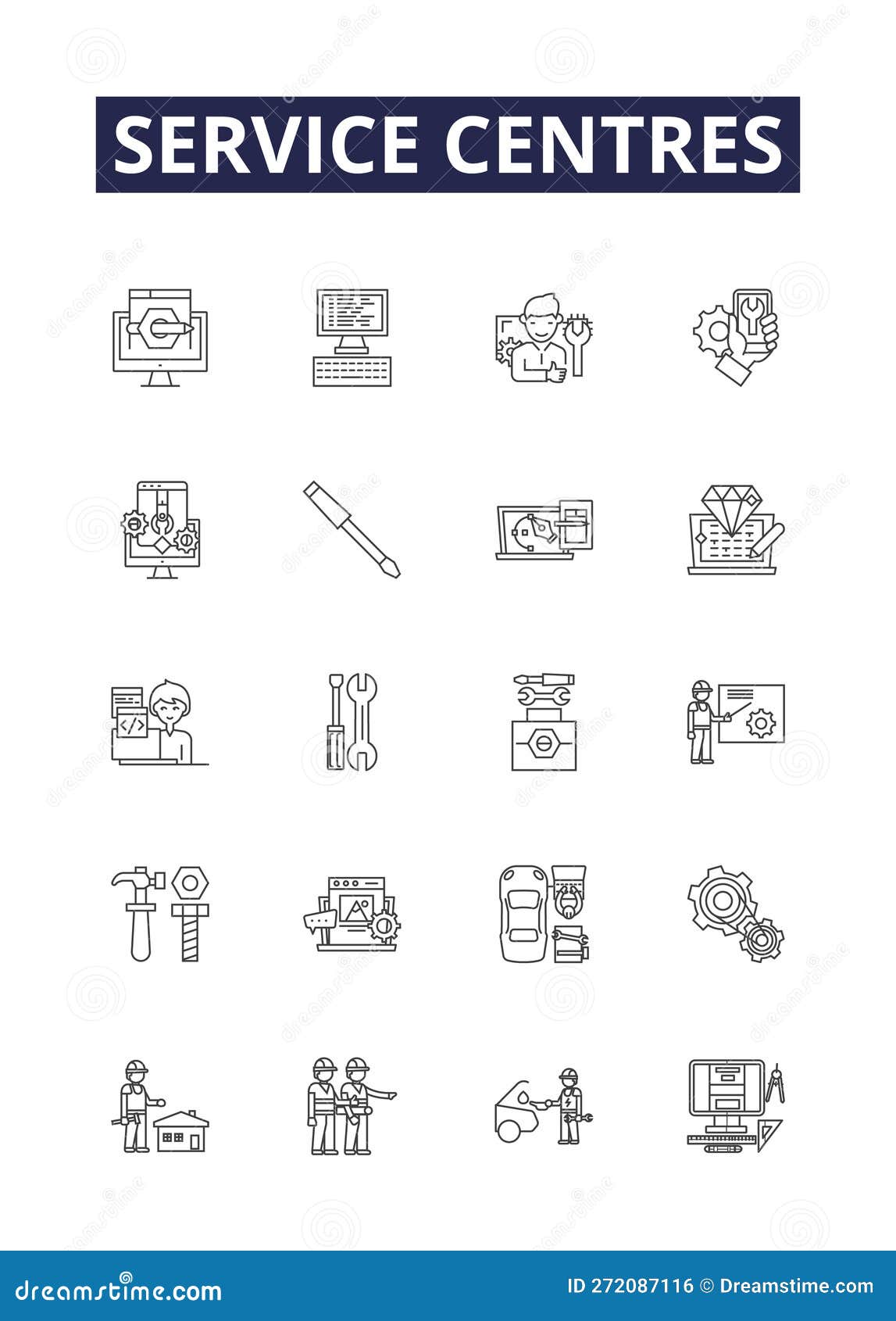 Service Centres Line Vector Icons and Signs. Centres, Help, Desks ...