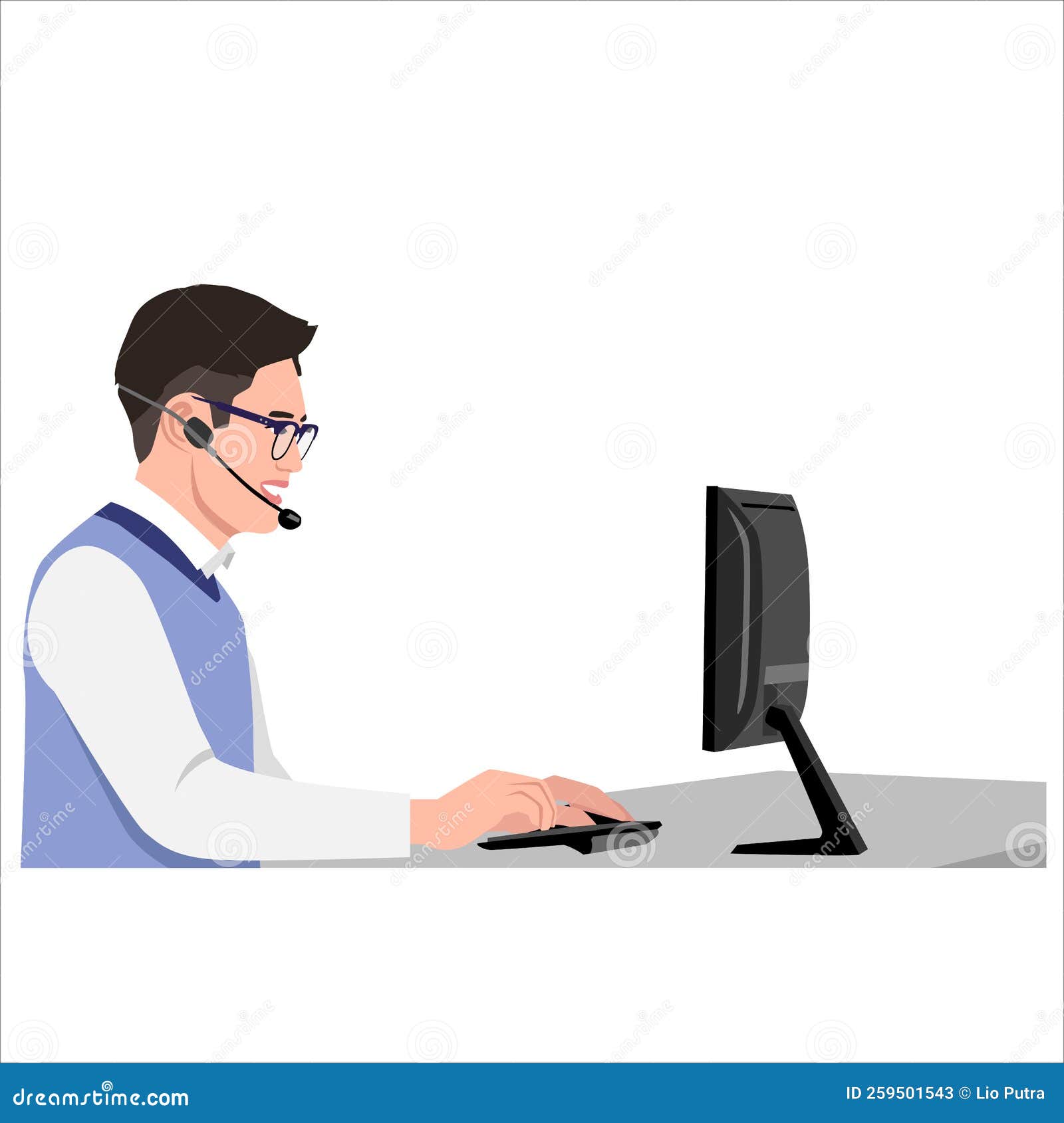 Service Client. Homme Avec Casque Et Microphone Avec Ordinateur ... Service Client. Homme Avec Casque Et Microphone Avec Ordinateur ...