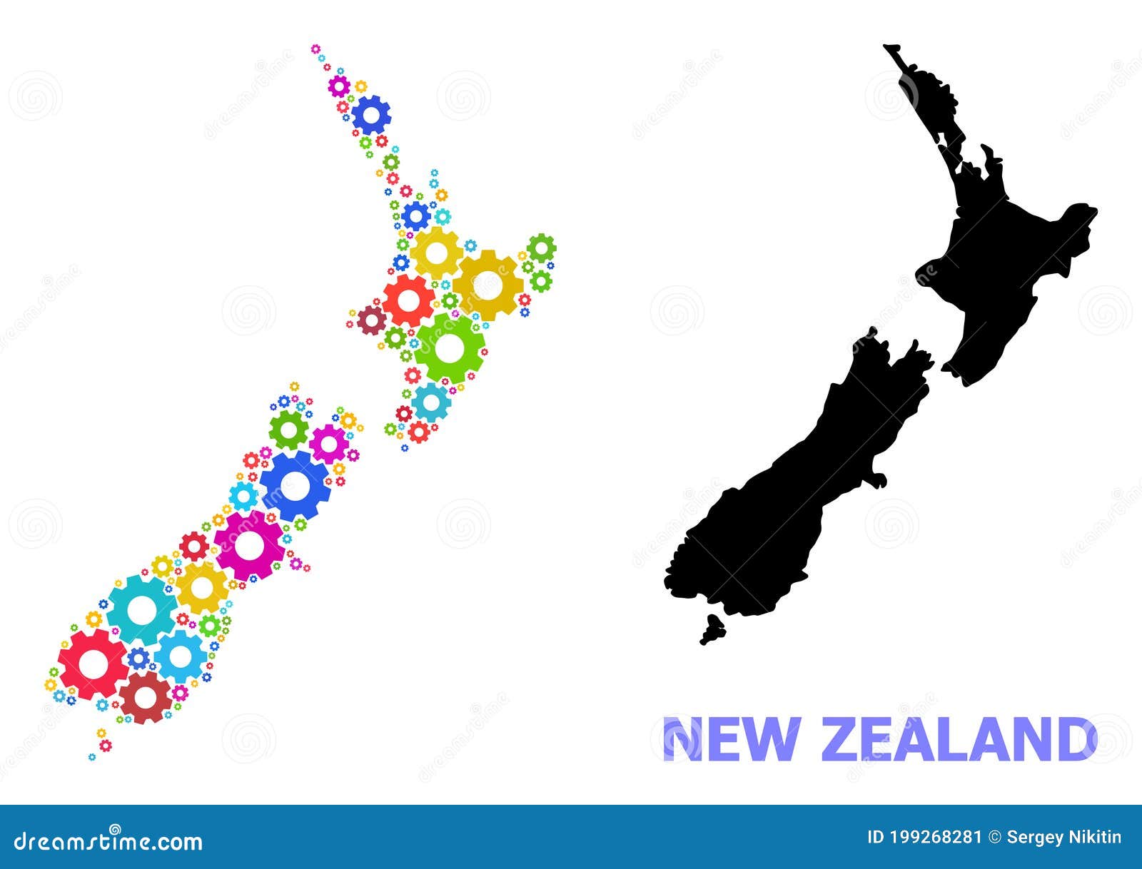 Service Composition Map of New Zealand with Colored Cogs Stock Vector ...