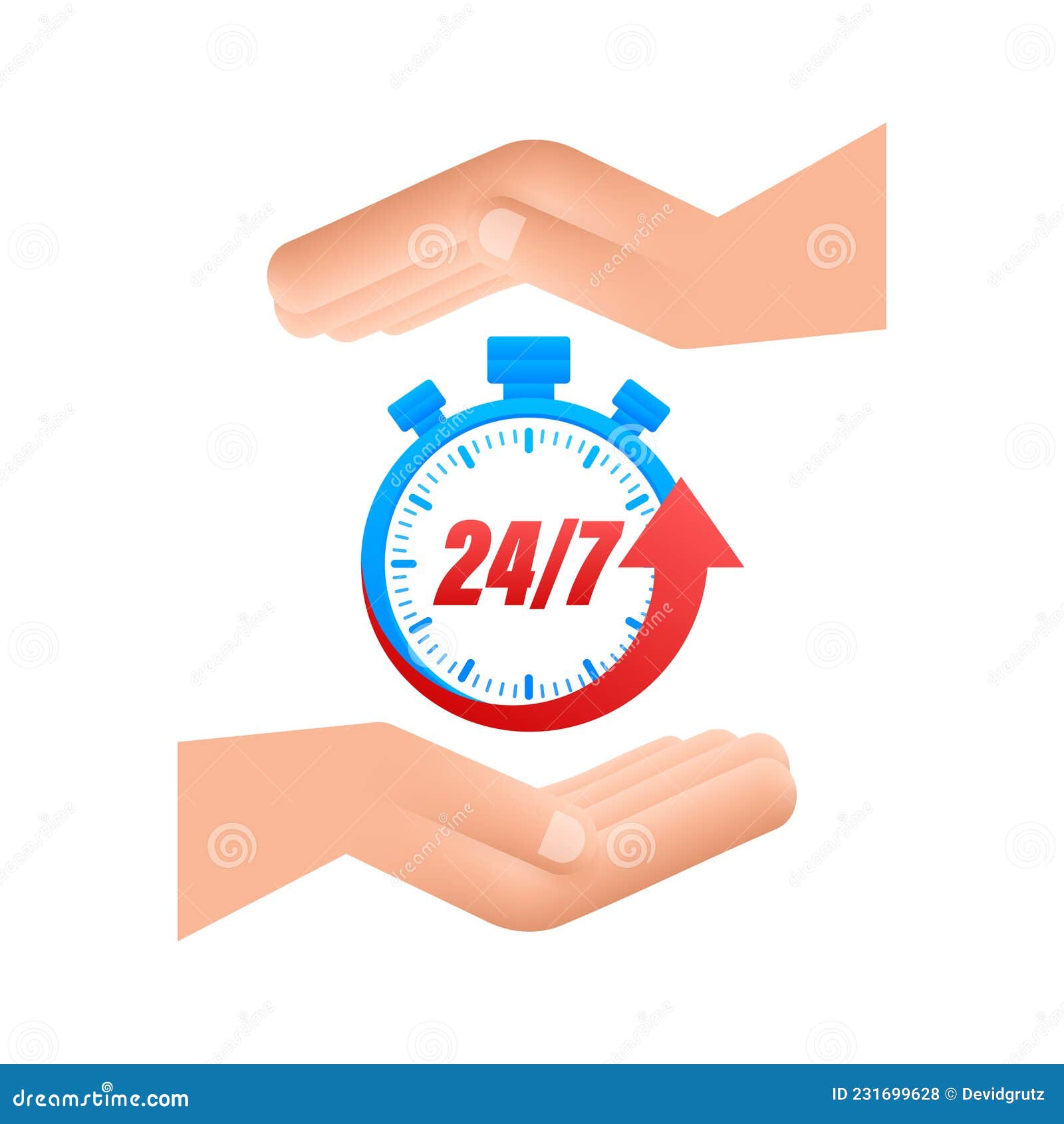 24-7 Service Concept with Hands. 24-7 Open. Support Service Icon ...