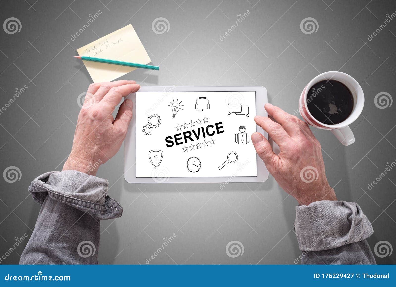 Service Concept on a Tablet Stock Image - Image of hand, assistance ...