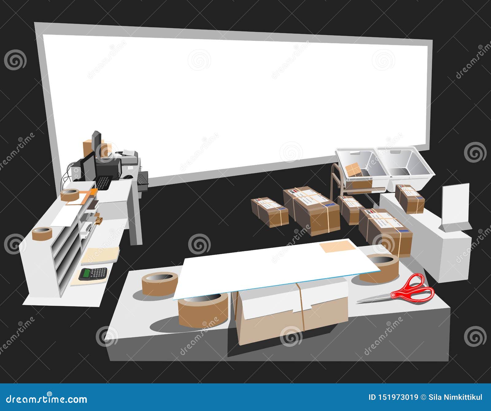 Service Corner of Post Office Has White Board, Computer Accessories and ...