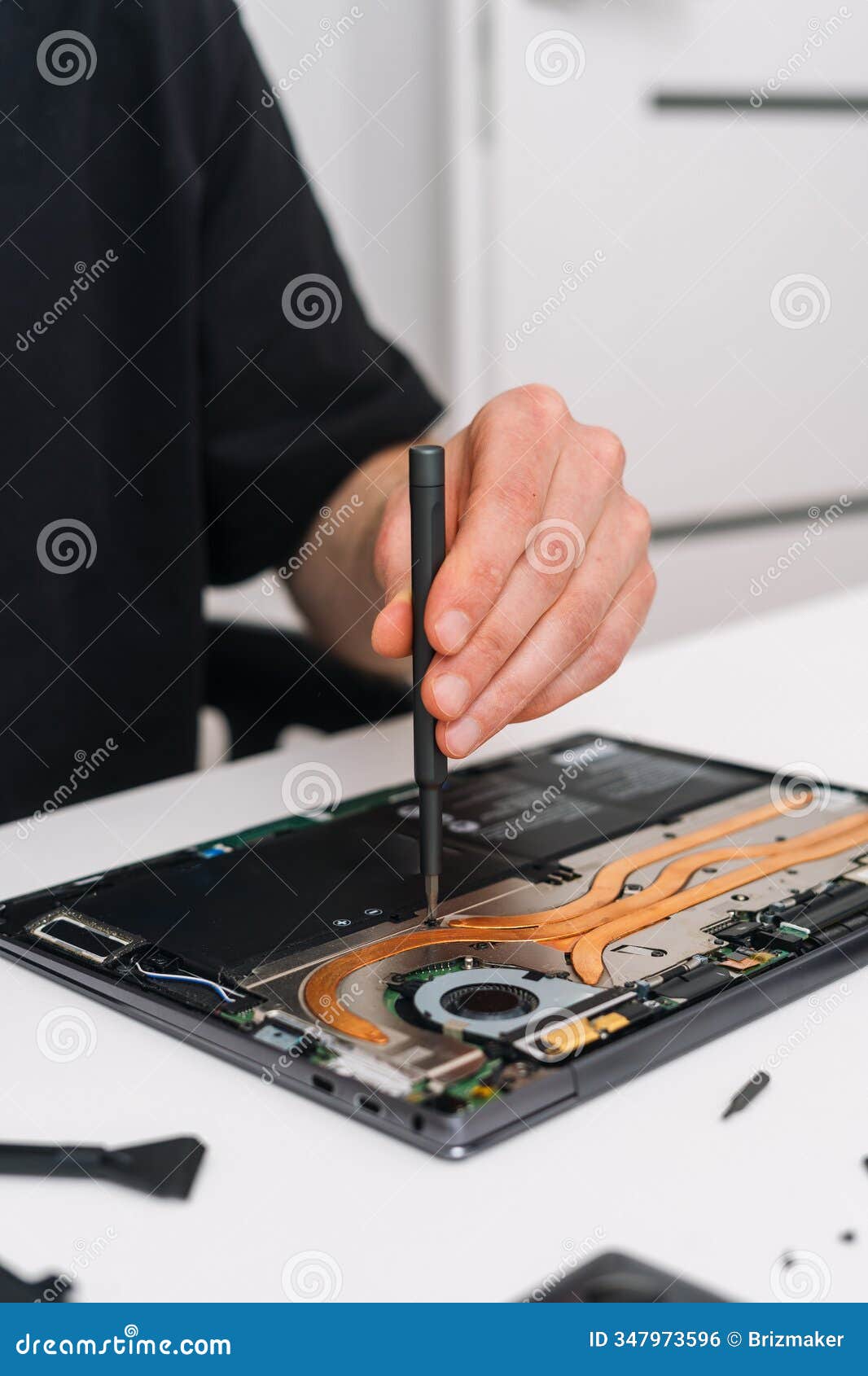 Professional Technician Use Screwdriver To Replace Damaged Components ...