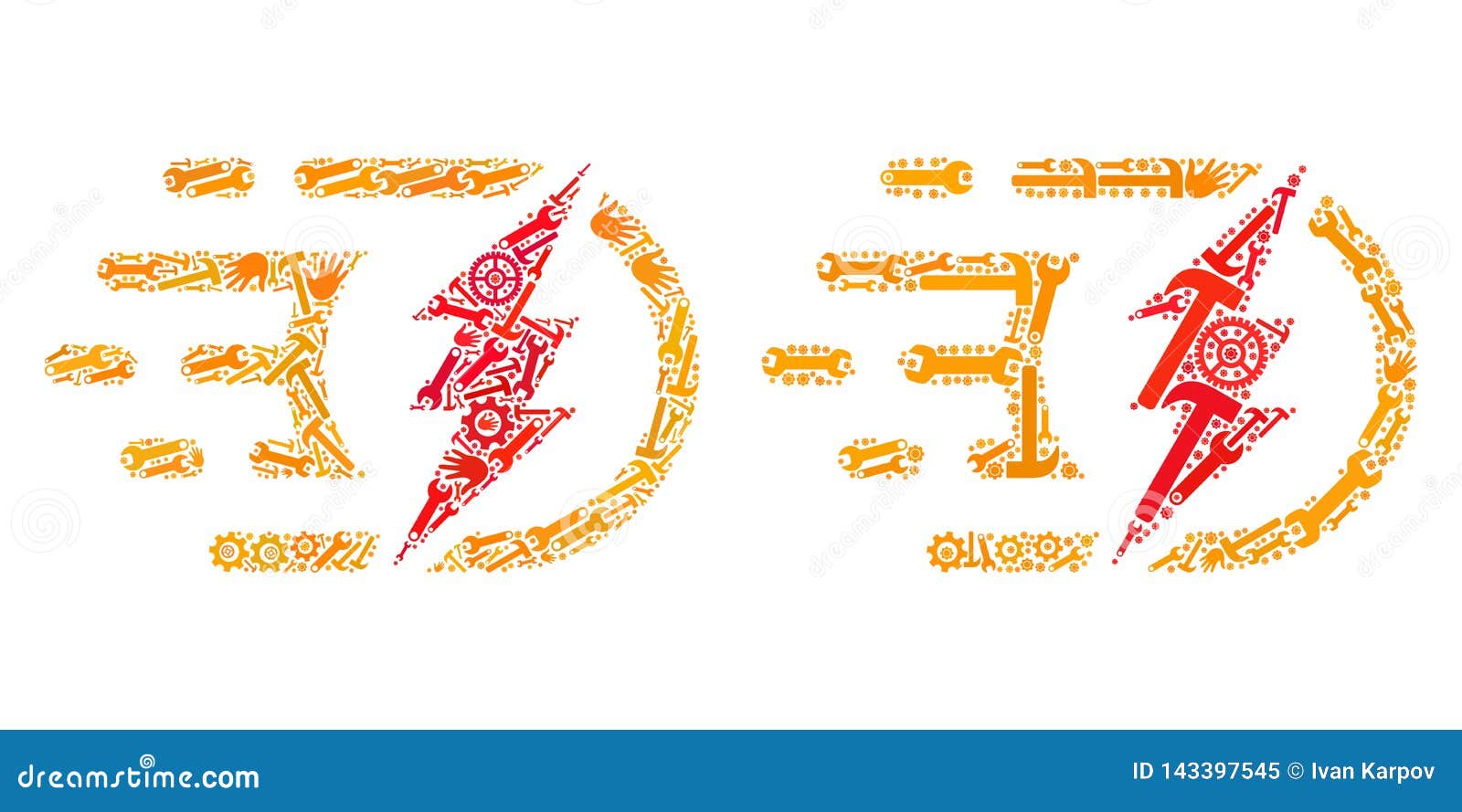 Collage Electrical Charge Icons of Service Tools Stock Vector ...