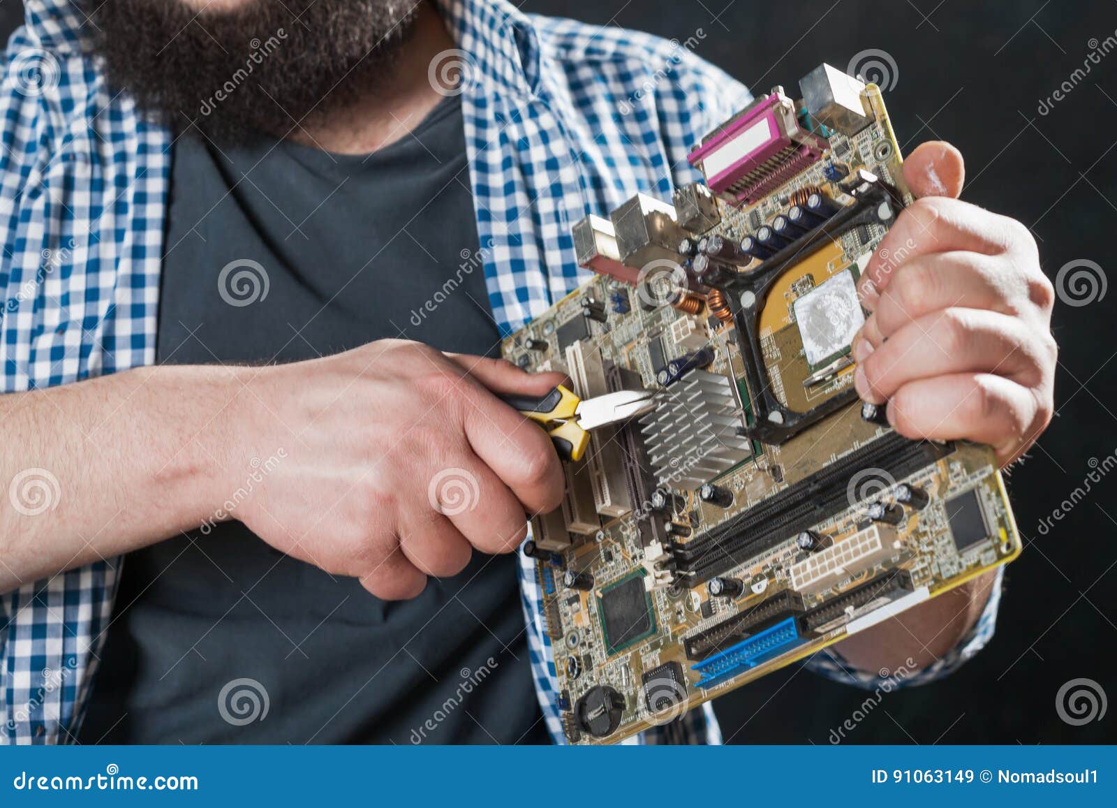 Service Engineer Repair Pc Motherboard Stock Image - Image of male ...