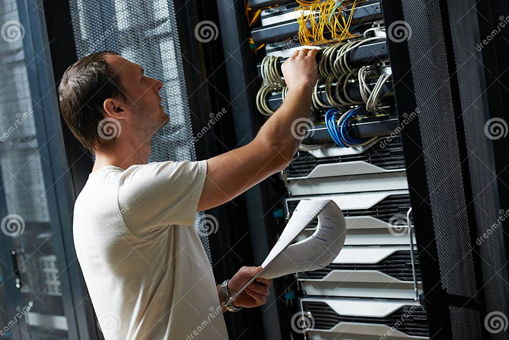 Service Engineer in Server Room Stock Photo - Image of backup, network ...