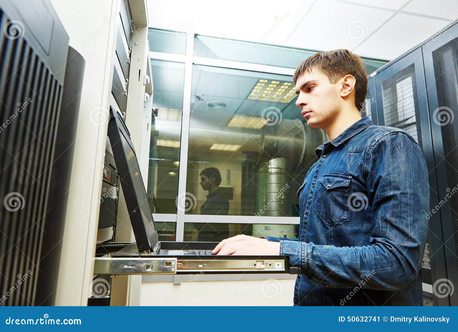 Service Engineer in Server Room Stock Image - Image of network ...