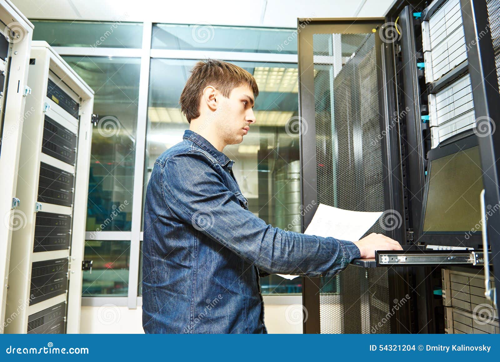 Service Engineer in Server Room Stock Photo - Image of information ...