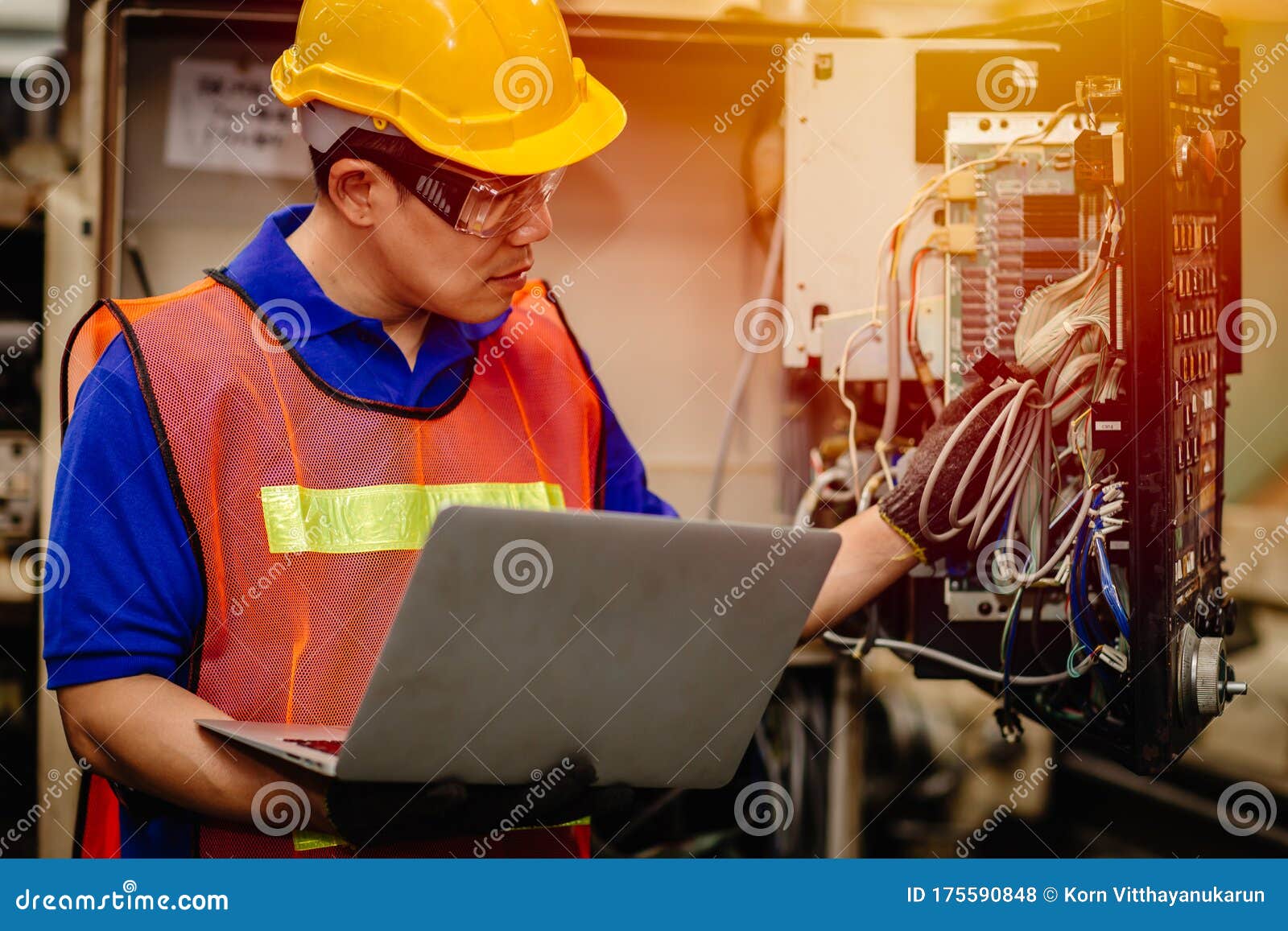 Service Engineer Team Working with Electronic Wire Back Panel of Heavy ...