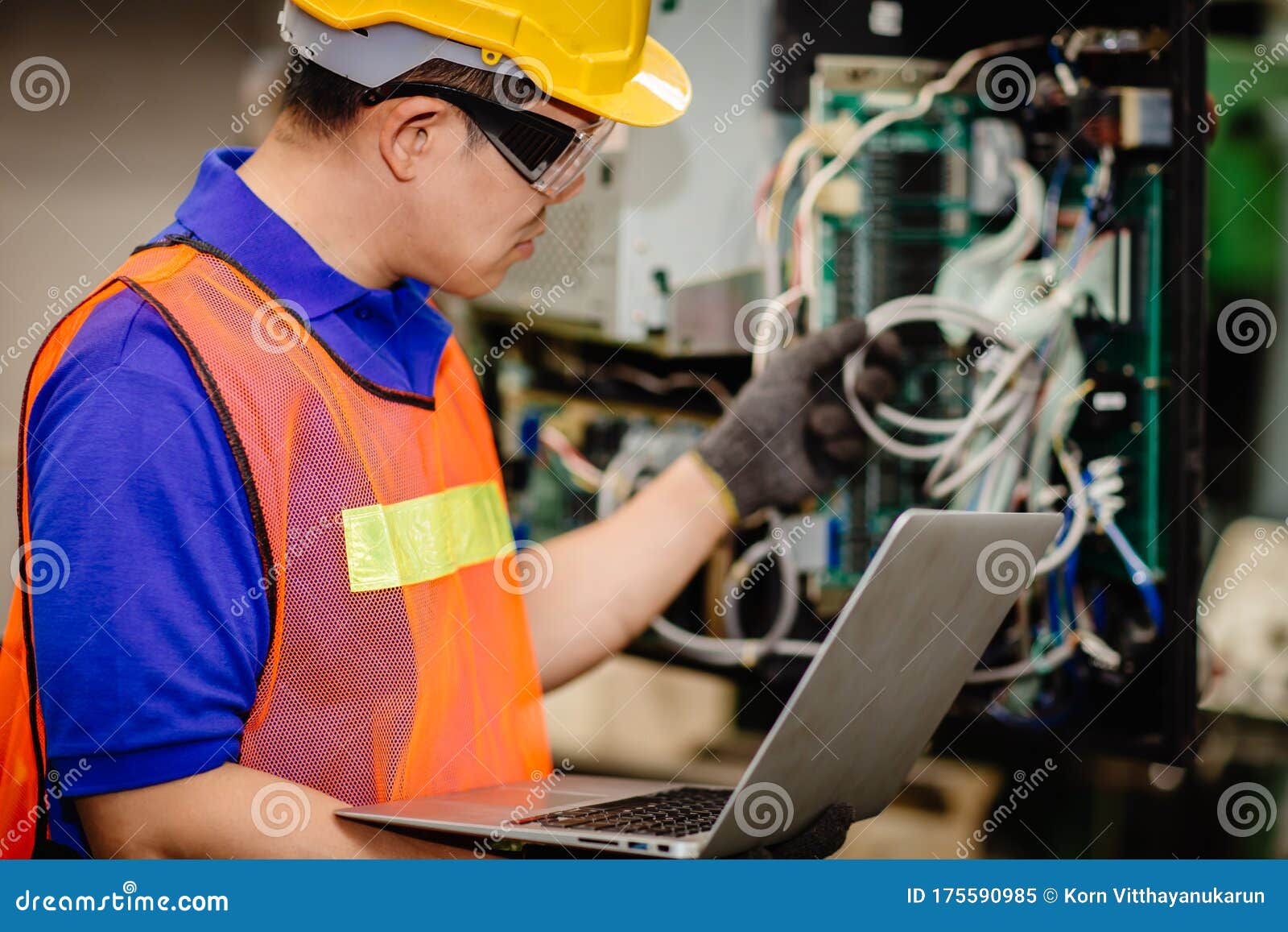 Service Engineer Team Working with Electronic Wire Back Panel of Heavy ...