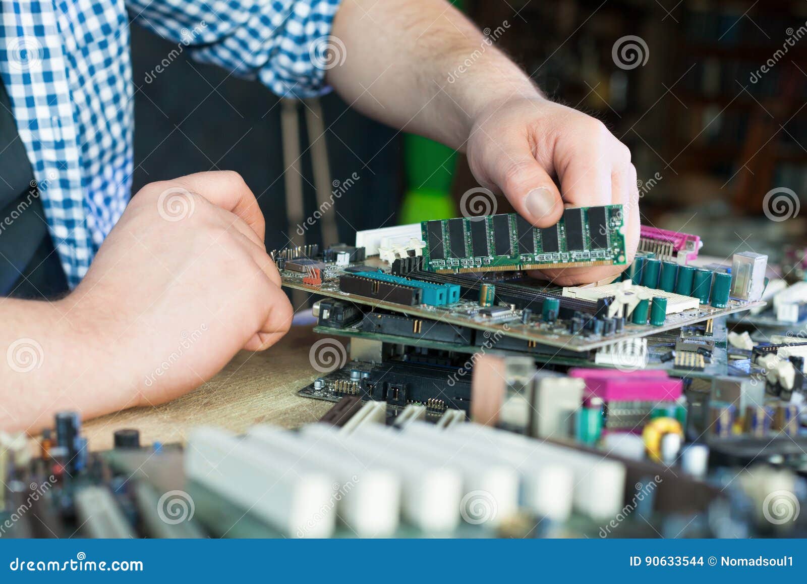 Service Engineer Work with Computer Motherboard Stock Photo - Image of ...