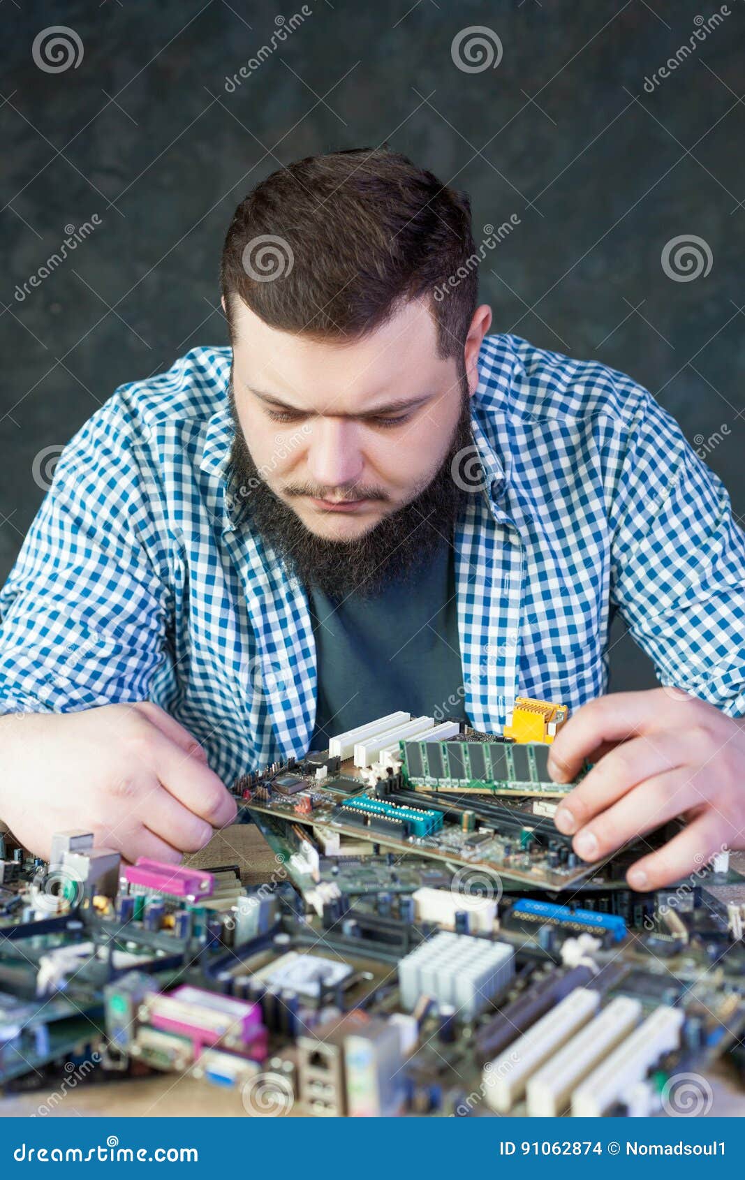 Service Engineer Work with Computer Motherboard Stock Photo - Image of ...